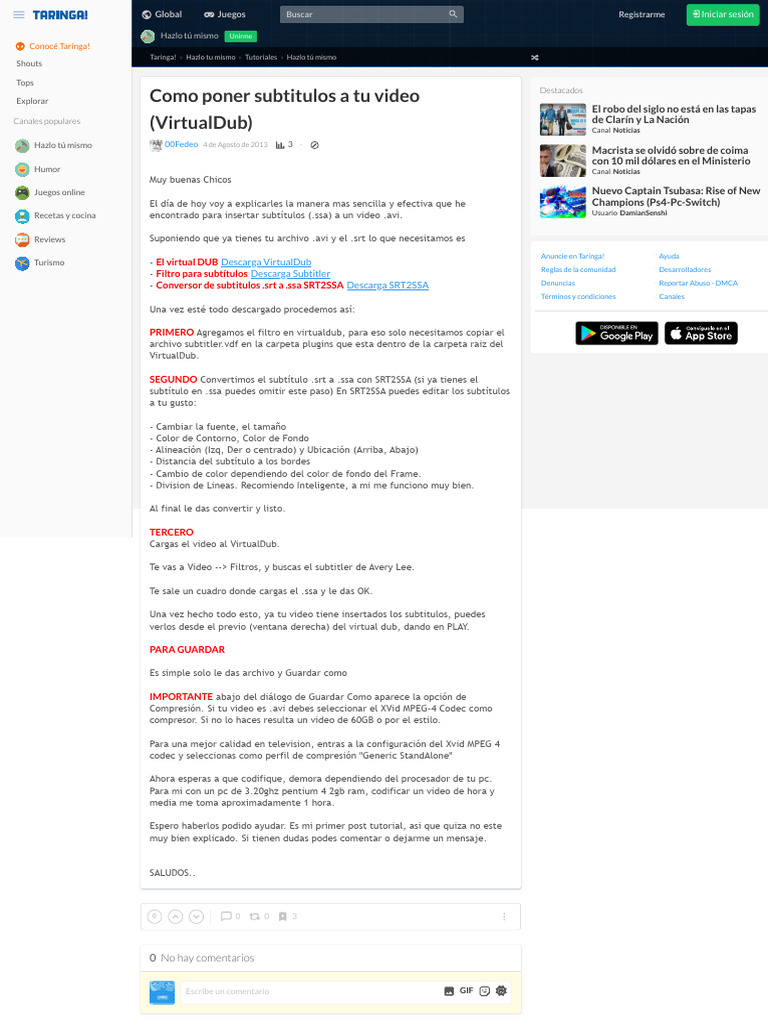 Subtítulos en AVI con VirtualDub | PDF | Compresión de datos | Tecnología de cine y video