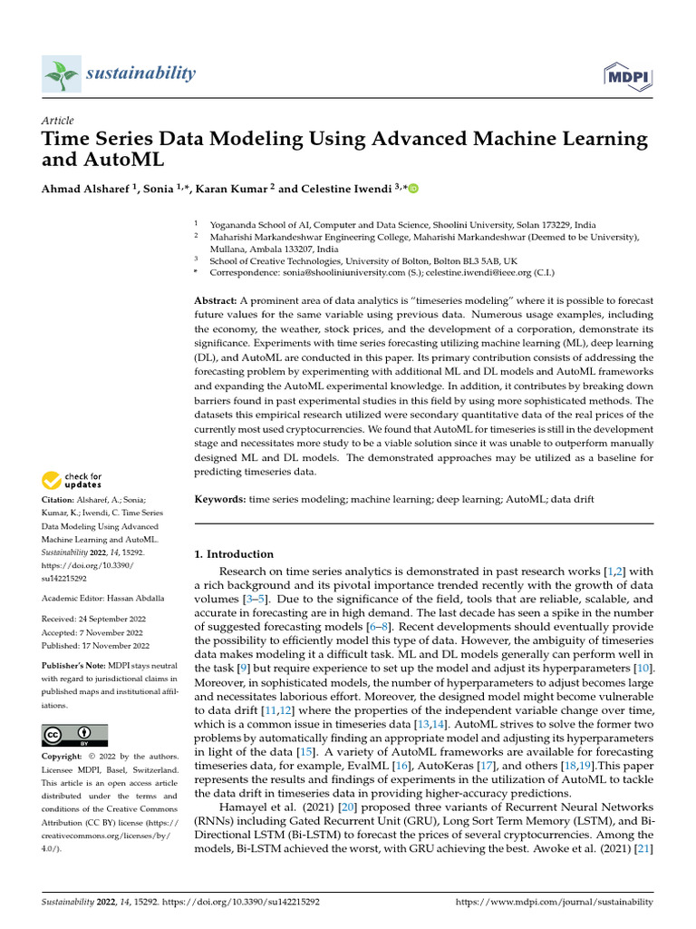 Sustainability 14 15292 v2 | PDF | Machine Learning | Time Series