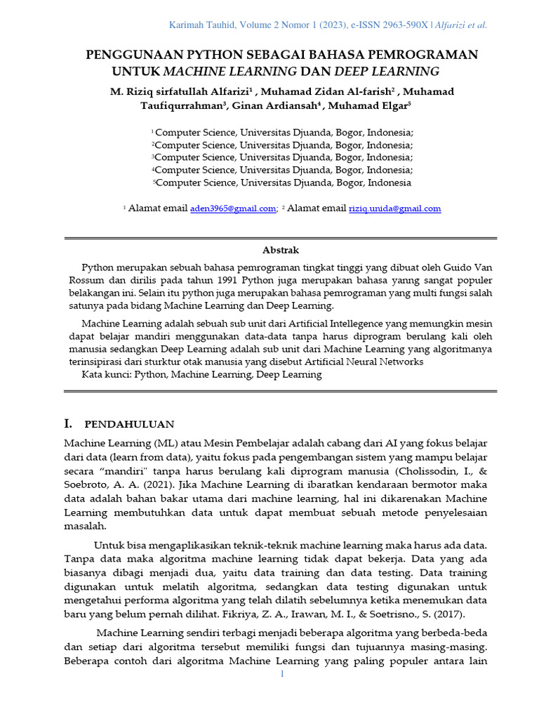 Penggunaan Python Sebagai Bahasa Pemrograman Untuk Machine Learning Dan Deep Learning | PDF