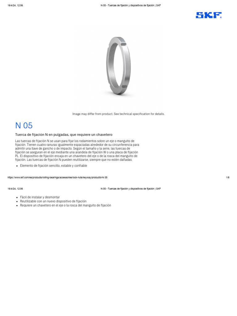 N 05 - Tuercas de fijación y dispositivos de fijación _ SKF | PDF | Red mundial | Internet y web