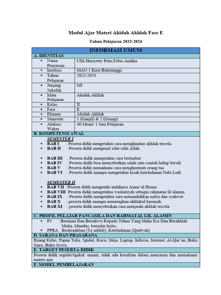 Modul Akidah Akhlak Kelas 10 | PDF | Karier & Perkembangan