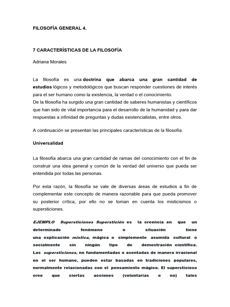 Filosofã - A General Tema 4. 7 Caracteristicas de La Filosofia | PDF | Verdad | Conocimiento