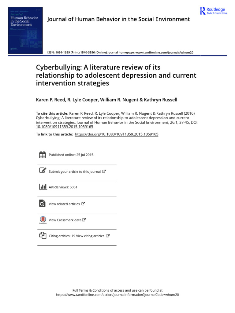 Cyberbullying A Literature Review Of Its Relationship To Adolescent