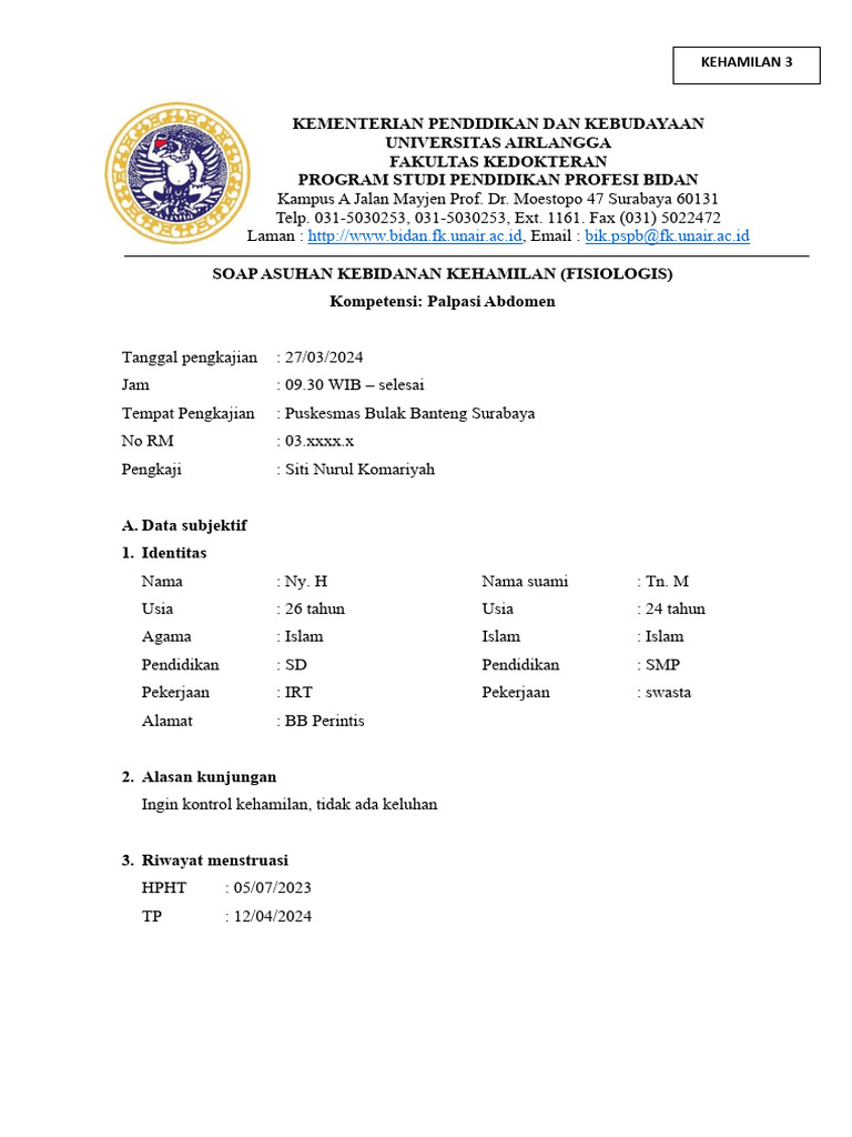 SOAP Kehamilan Trimester 3 | PDF | Kesehatan Holistik
