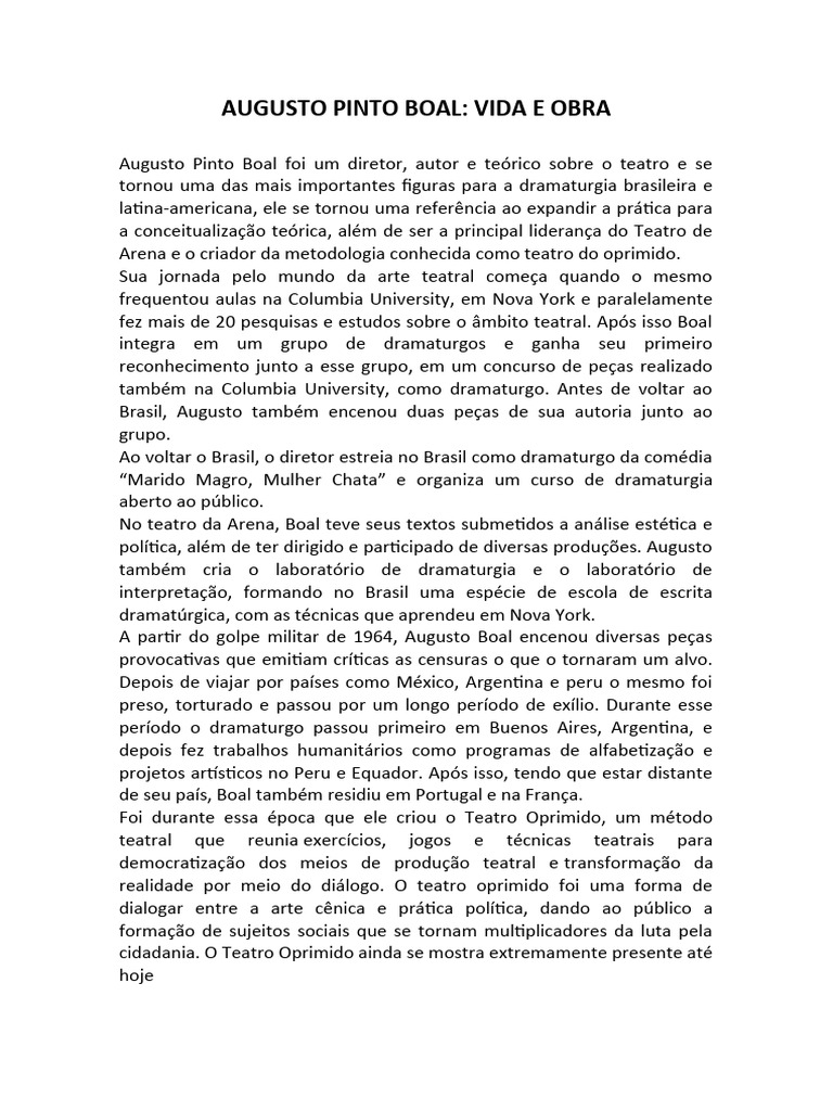 Vida e Obra de Augusto Boal | PDF | Clássicos