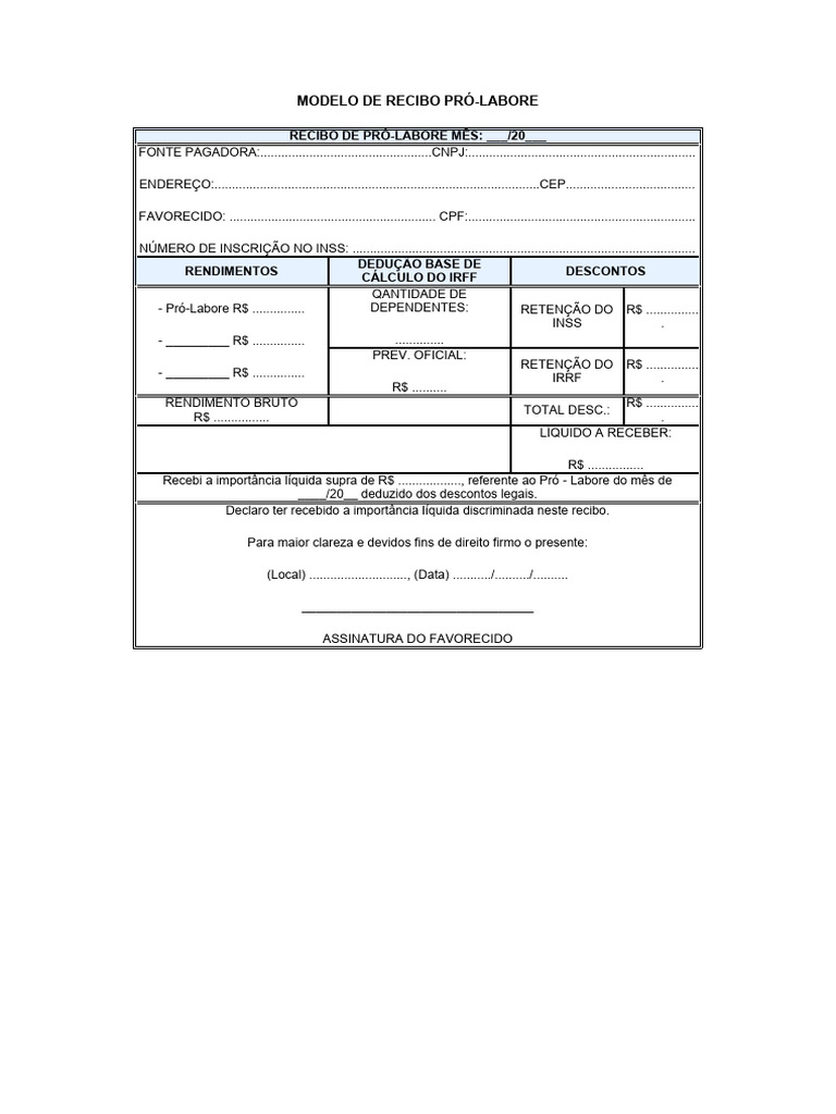 Modelo Recibo Pro Labore | PDF