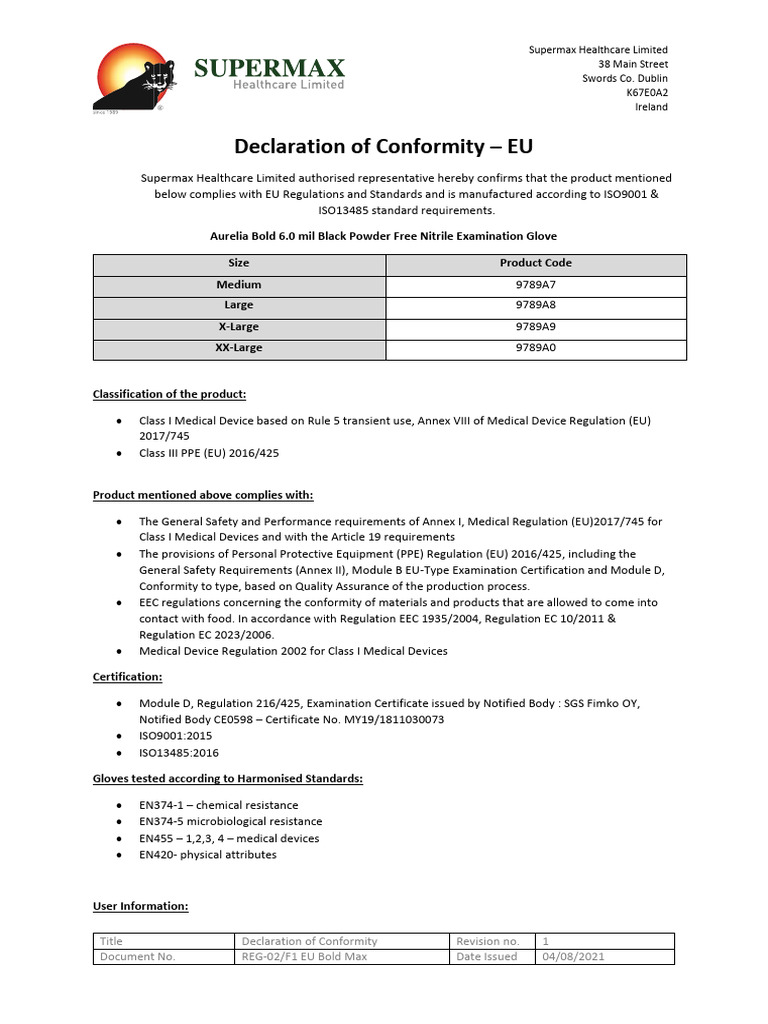 Supermax Declarition Till 2023 | PDF | Medical Device | Personal ...