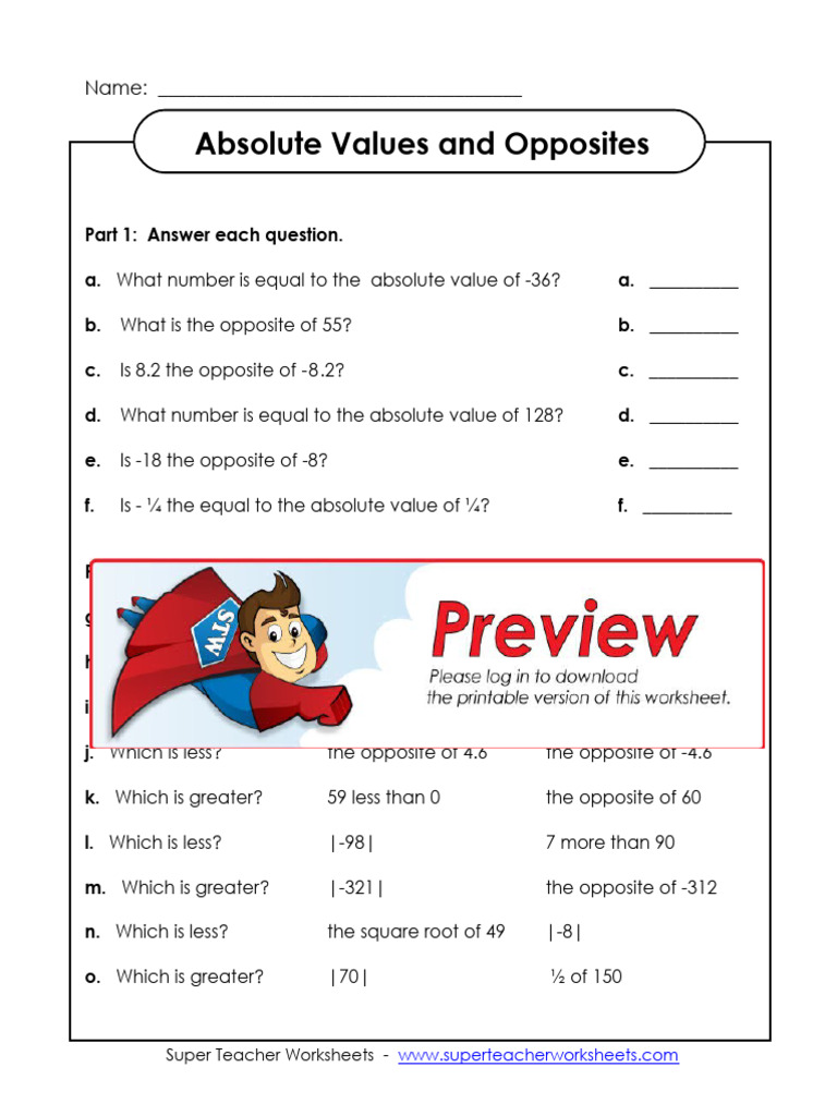 Absolute Value and Opposites Questions | PDF | Teaching Methods & Materials