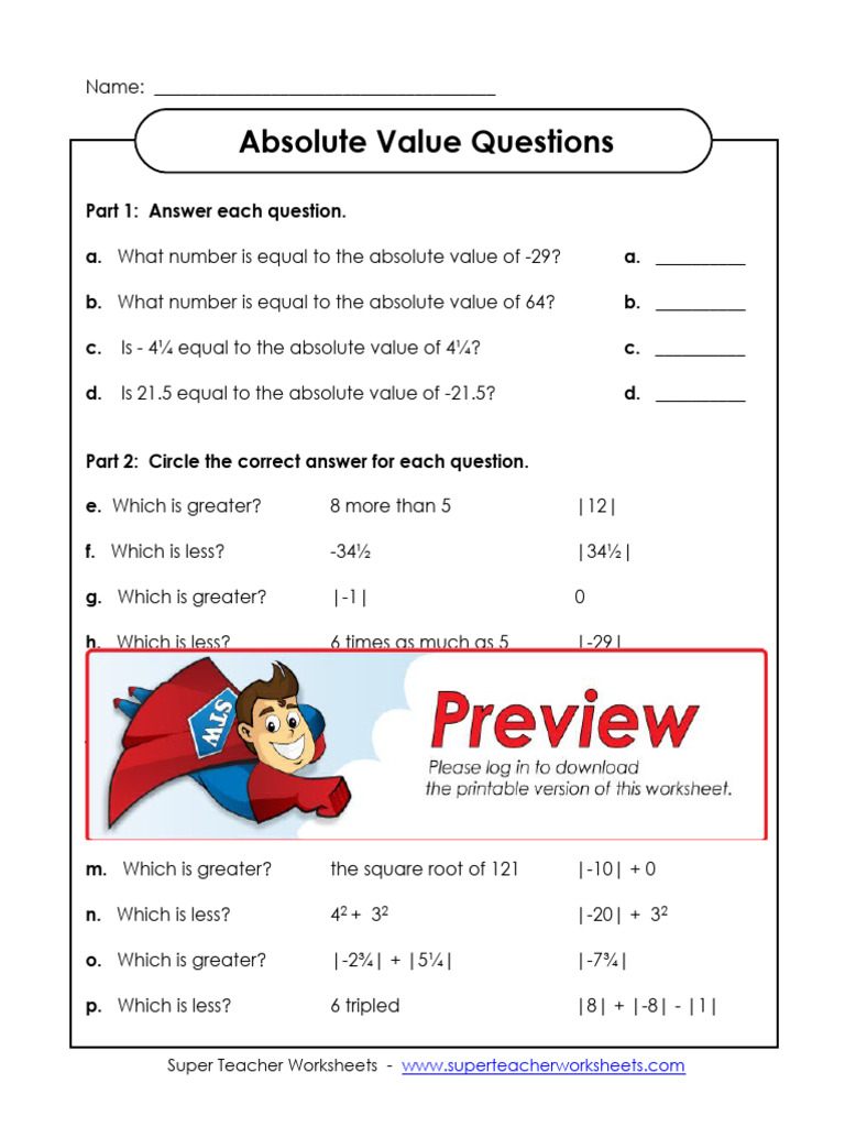 Absolute Value Questions Pdf