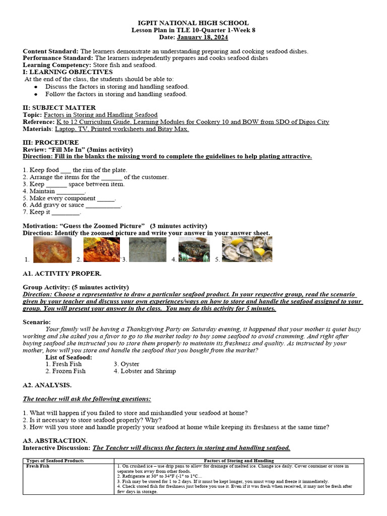 Cookery 10 - CO2 - Q2 | PDF | Ice | Seafood