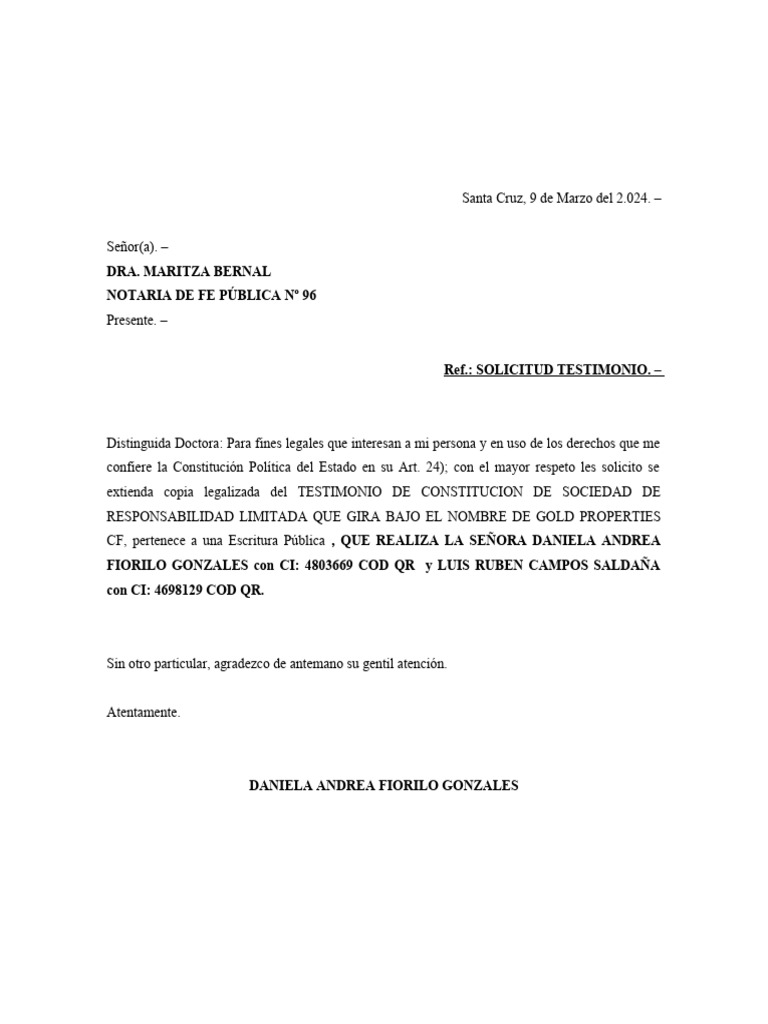 Carta Solicitud Testimonio | PDF Carta Solicitud Testimonio | PDF