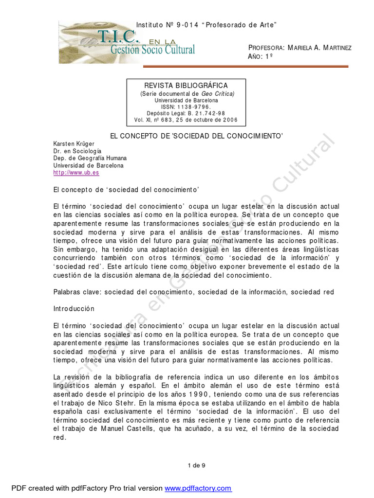 Karsten Kruger-Sociedad Del Conocimiento | PDF | Sociedad | Conocimiento