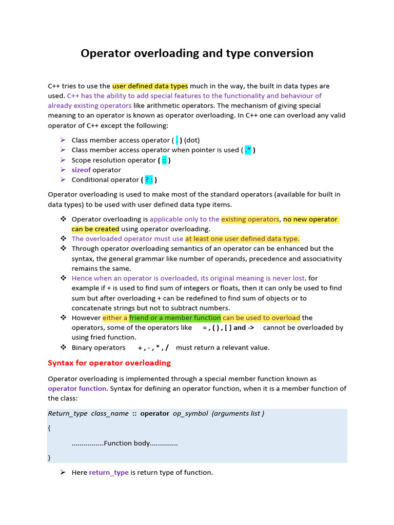 Unit3 - Operator Overloading and Type Conversion | PDF | Parameter (Computer Programming) | Data ...