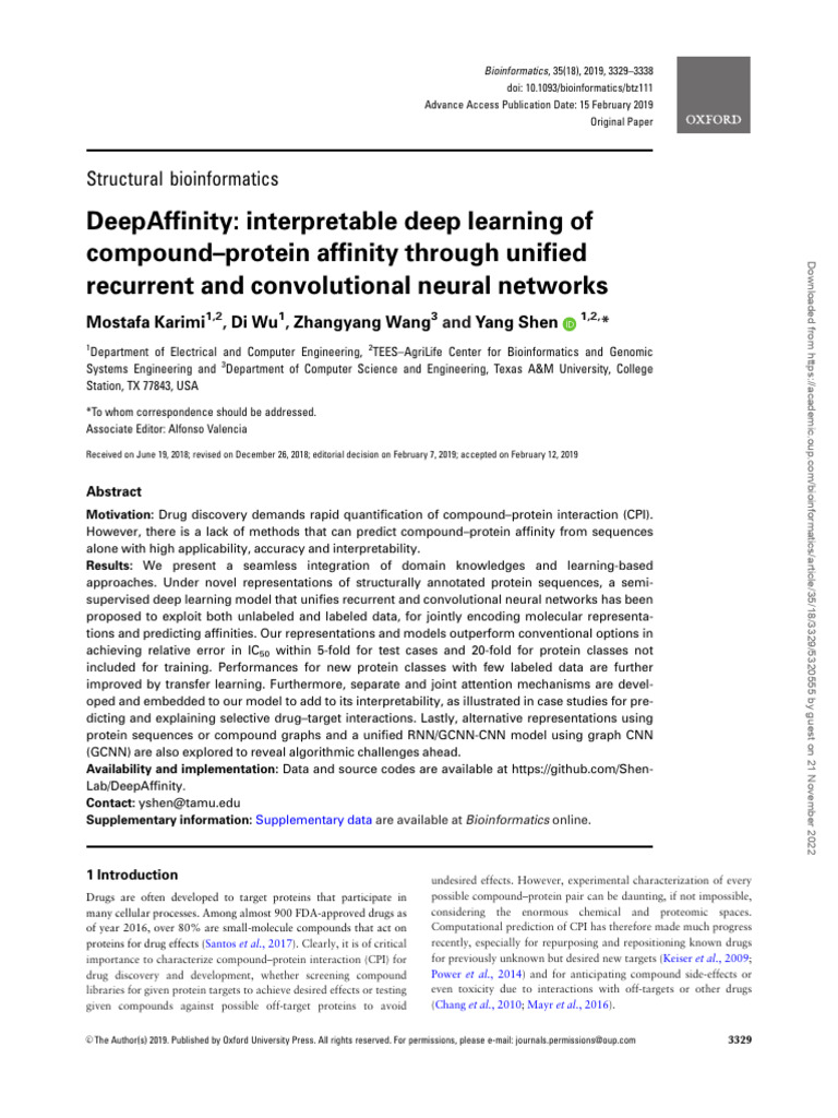 DeepAffinity: Interpretable Deep Learning of Compound-Protein Affinity ... DeepAffinity: Interpretable Deep Learning of Compound-Protein Affinity ...