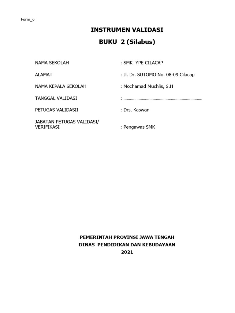 Validasi Silabus SMK YPE Cilacap | PDF