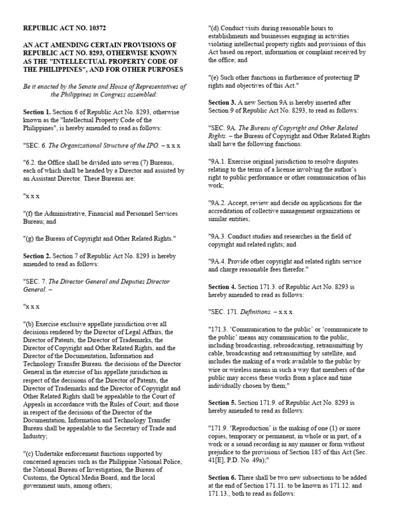 Republic Act No. 10372 | PDF | Copyright | Copyright Infringement