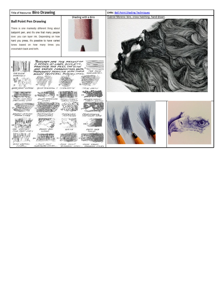 Biro Drawing Techniques | PDF
