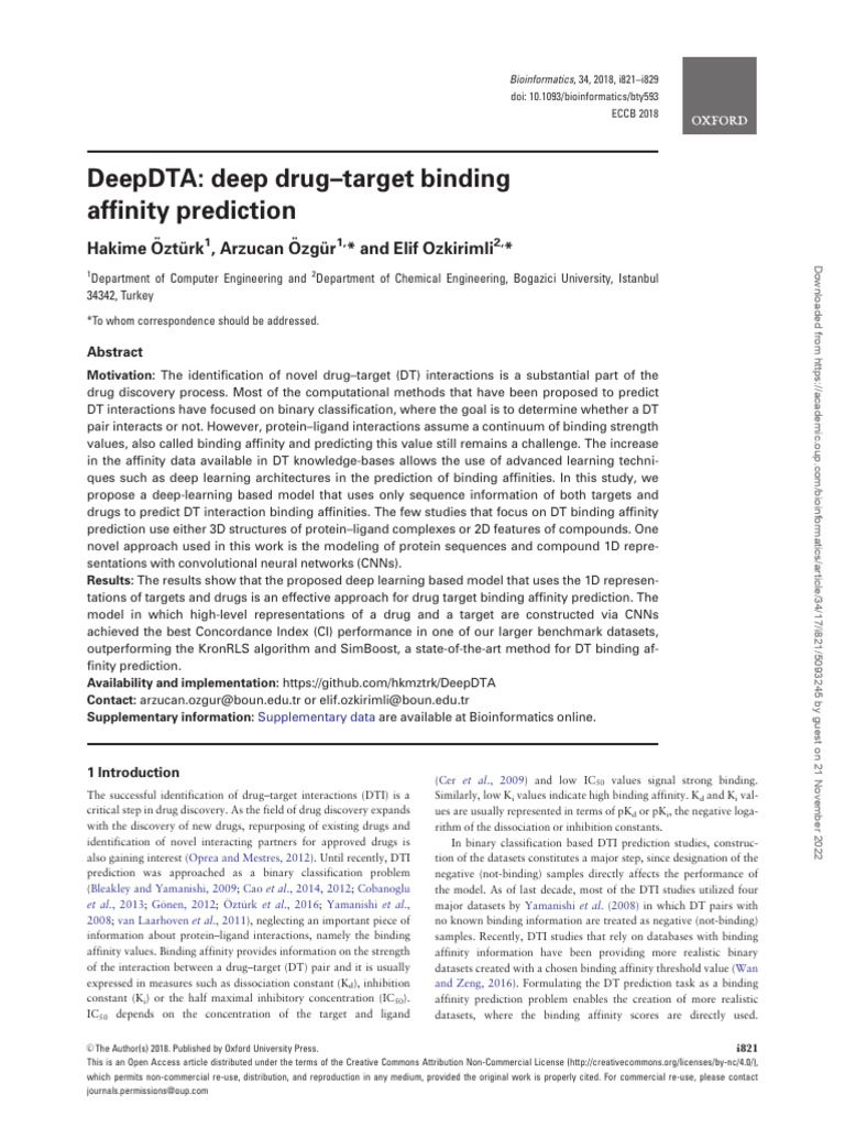 Deepdta Deep Drug Target Binding Affinity Prediction Pdf Deep
