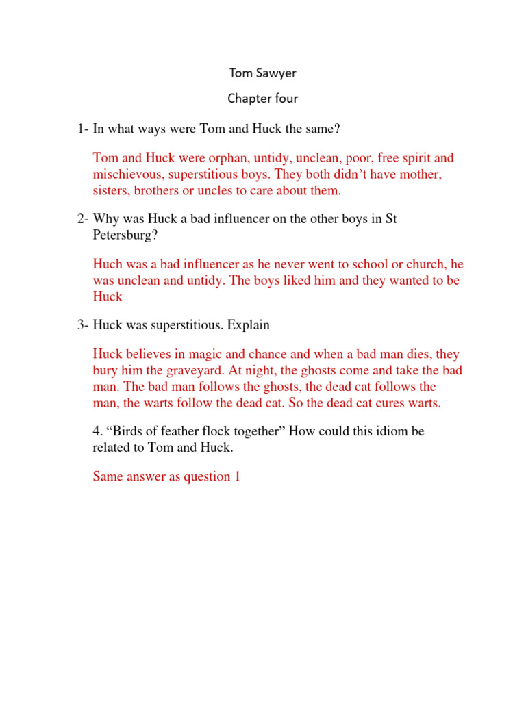 Tom Sawyer Chapter 4 Analysis | PDF