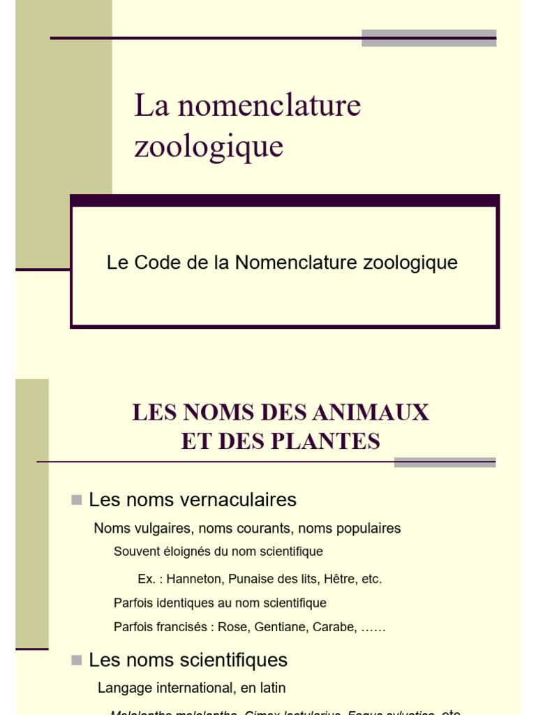Nomenclature zoologique et taxonomie | PDF | Taxonomie (Biologie) | Espèces