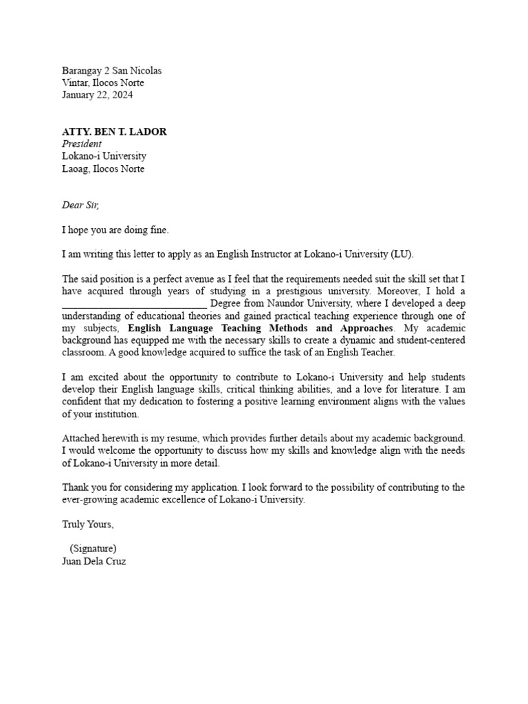 Application Letter Sample | PDF