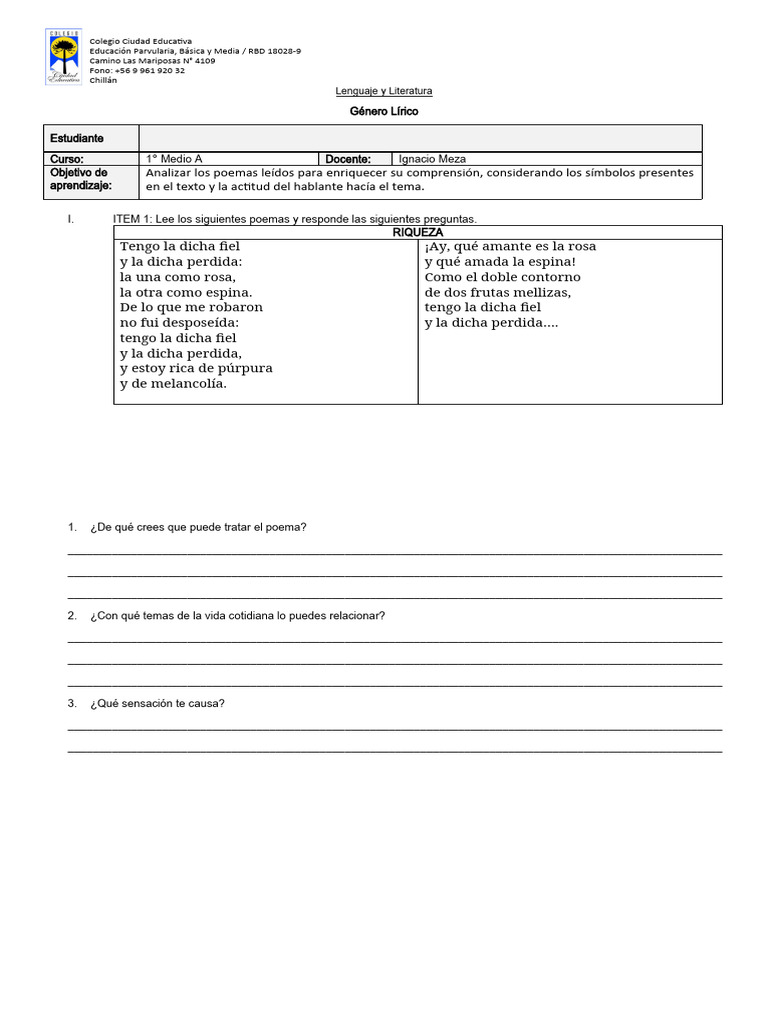 Guía Comienzo de Clase Género Lírico | PDF | Poesía