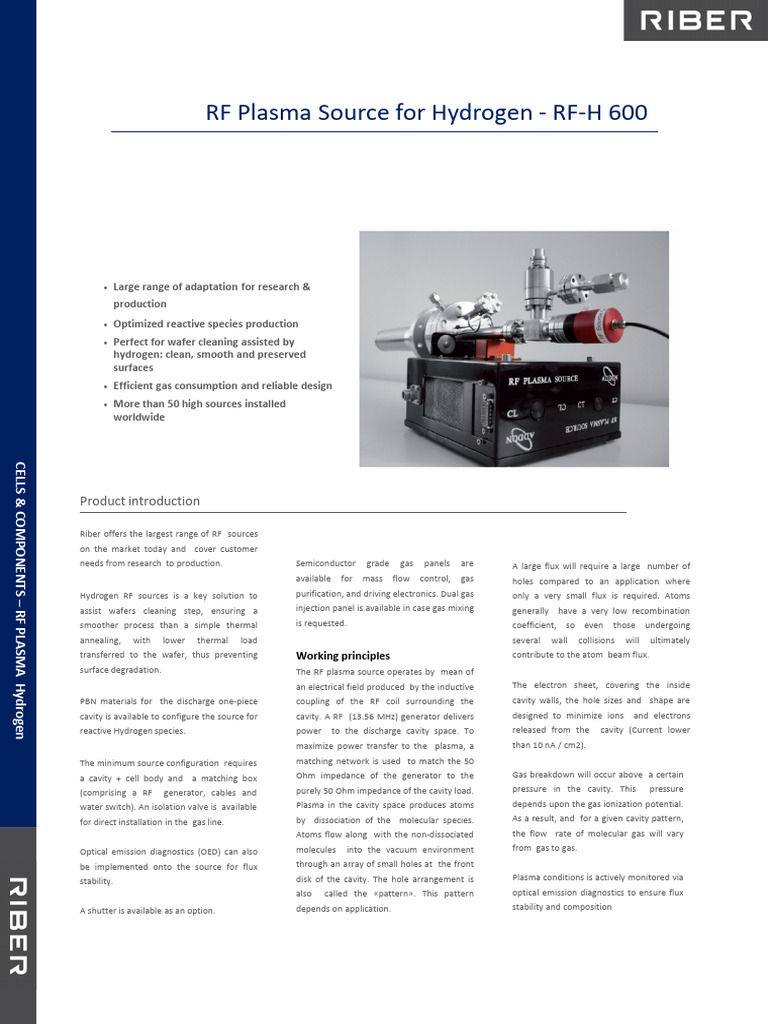 Hydrogen RF Plasma Source Guide | PDF | Gases | Plasma (Physics)