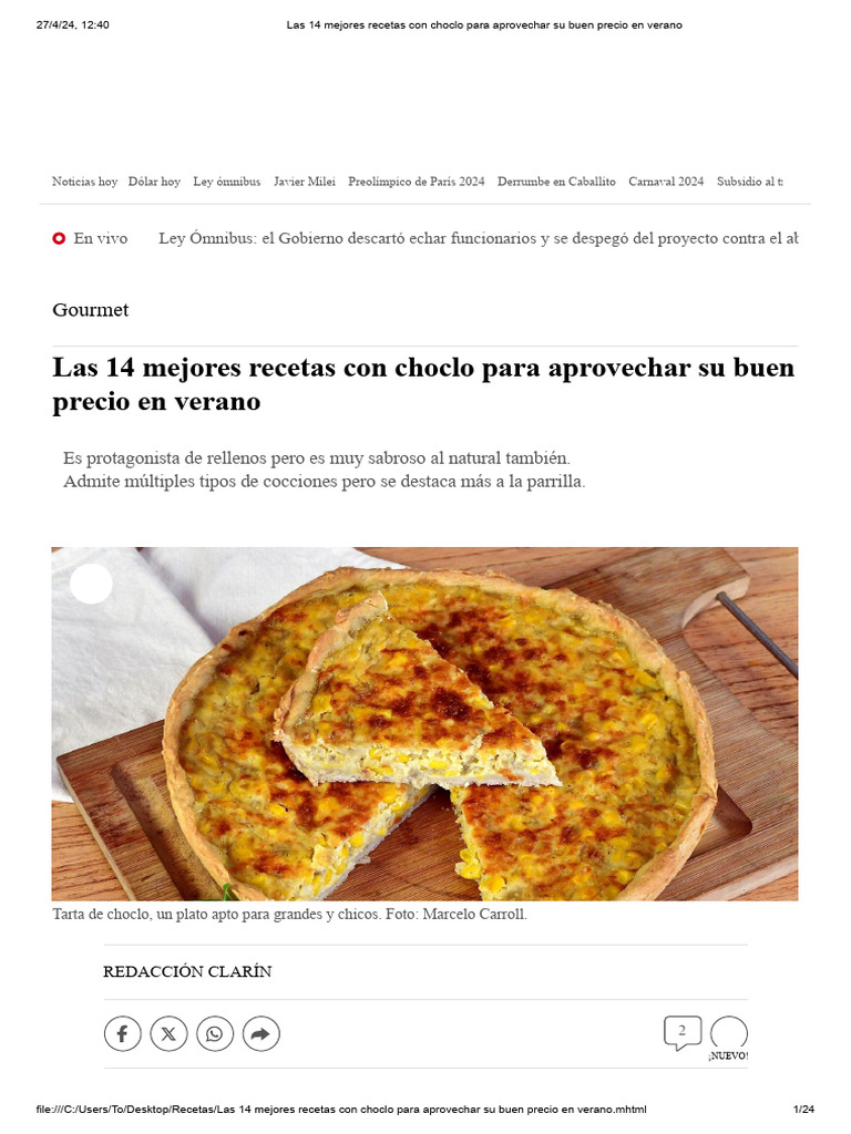Recetas de Choclo para el Verano | PDF | Maíz | Cocina norteamericana