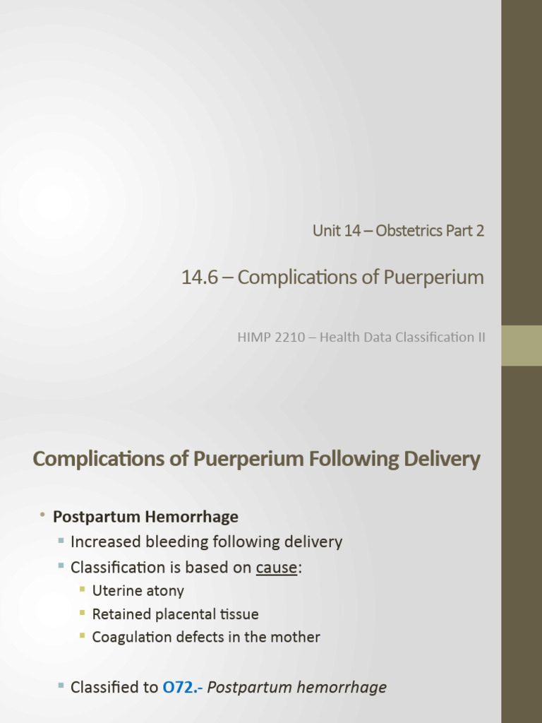 14.7 - Complications of Puerperium 2024 | PDF | Postpartum Period ...