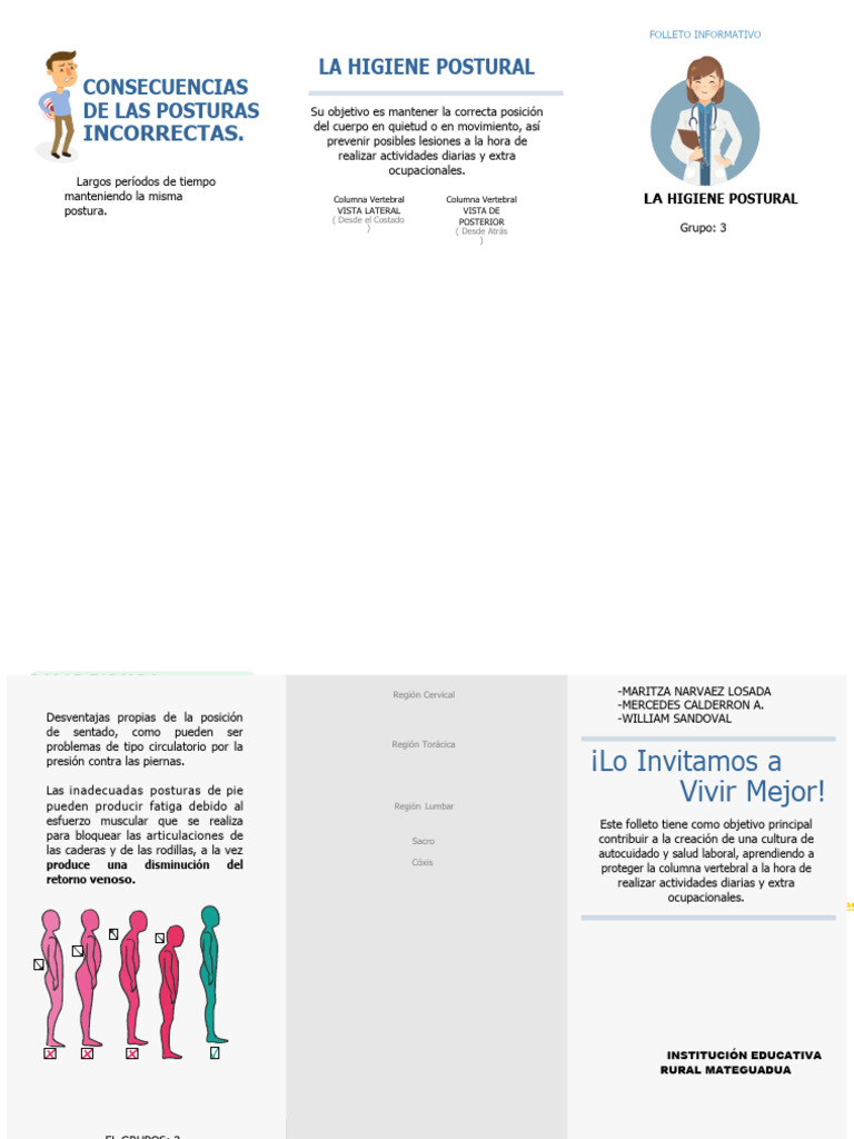 Folleto Postura Corporal | PDF | Dolor lumbar | La columna vertebral