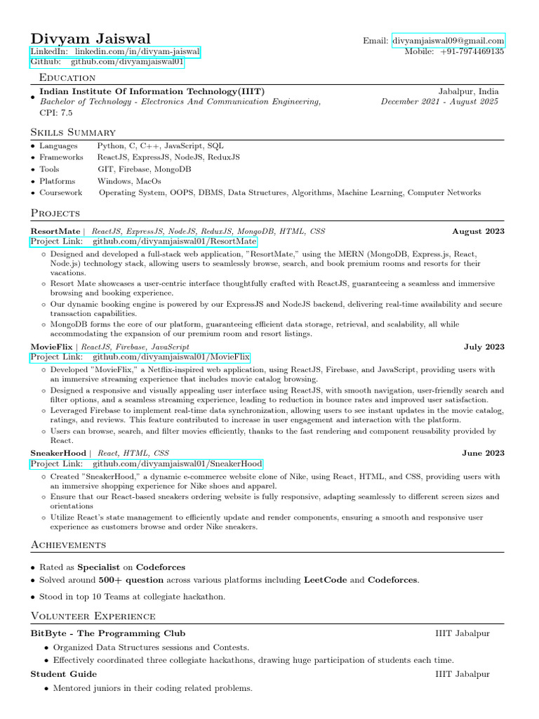 Divyam Resume | Download Free PDF | World Wide Web | Internet & Web