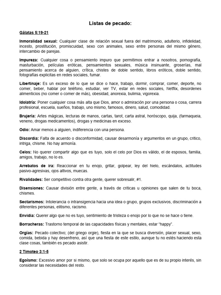 Listas-de-pecado-1 | PDF | Orgullo | Amor