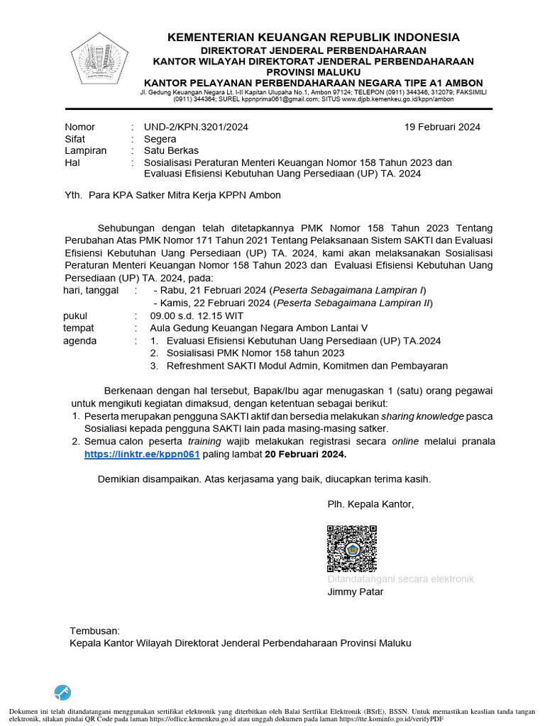 UND - 2 - Sosialisasi Peraturan Menteri Keuangan Nomor 158 Tahun 2023 Dan Evaluasi Efisiensi ...