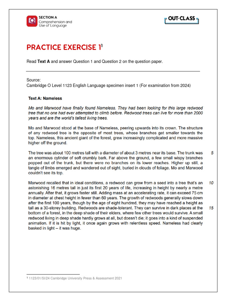 Practice Exercise 1: Read Text A and Answer Question 1 and Question 2 On The Question Paper ...