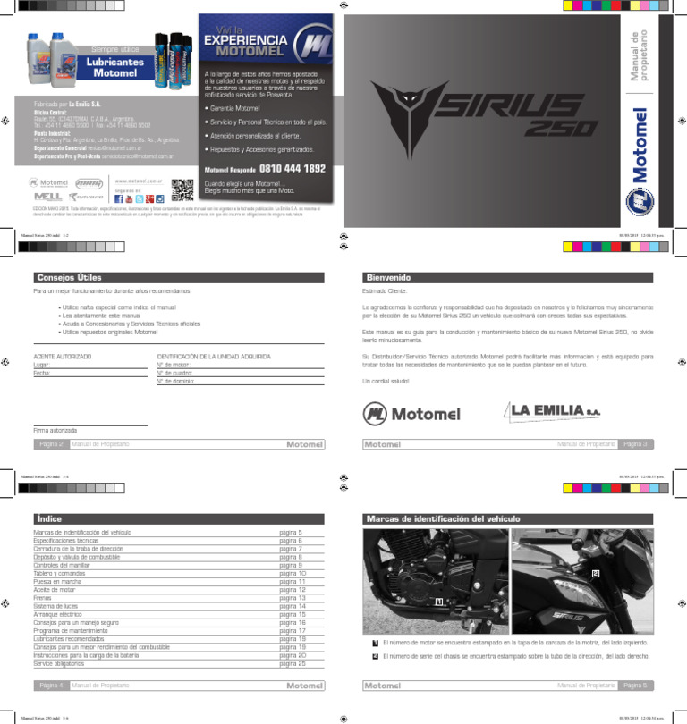 Manual del Propietario Motomel Sirius 250 | PDF | Cambiar | Motocicleta