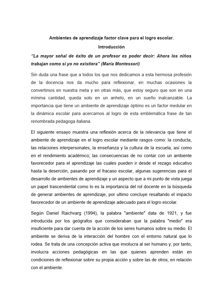 Ambientes de aprendizaje factor clave para el logro escolar. | PDF ... Ambientes de aprendizaje factor clave para el logro escolar. | PDF ...