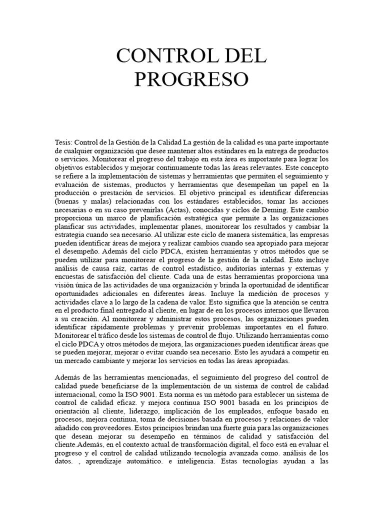 Control Del Progreso | PDF | Gestión de la calidad | Calidad (comercial)