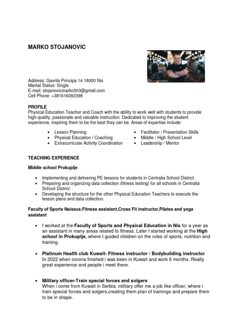 Marko Stojanovic CV PT-3 | PDF | Personal Trainer | Physical Education