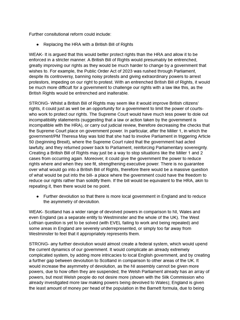 British Constitutional Reform Options | PDF | Parliament Of The United ...