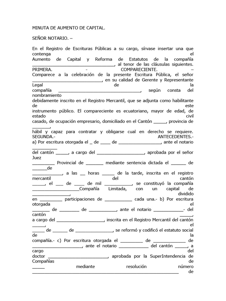 Modelo de Minuta de Aumento de Capital de Sociedad Civil | PDF | Negocios | Finanzas y dinero