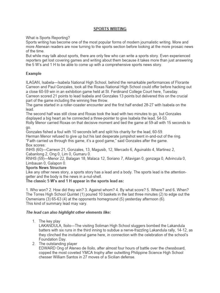 Sports Writing - Format | PDF | Volleyball | Team Sports