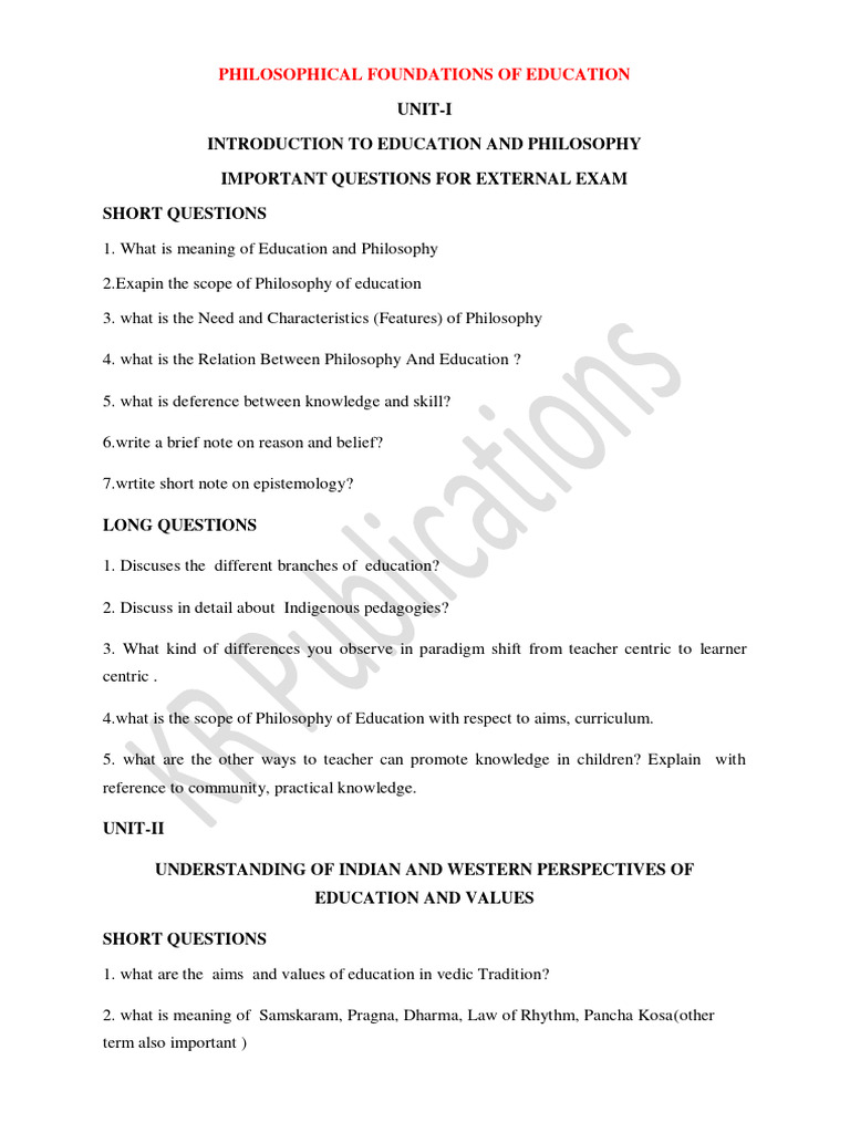 Key Questions in Philosophy of Education | PDF | Philosophy Of ...