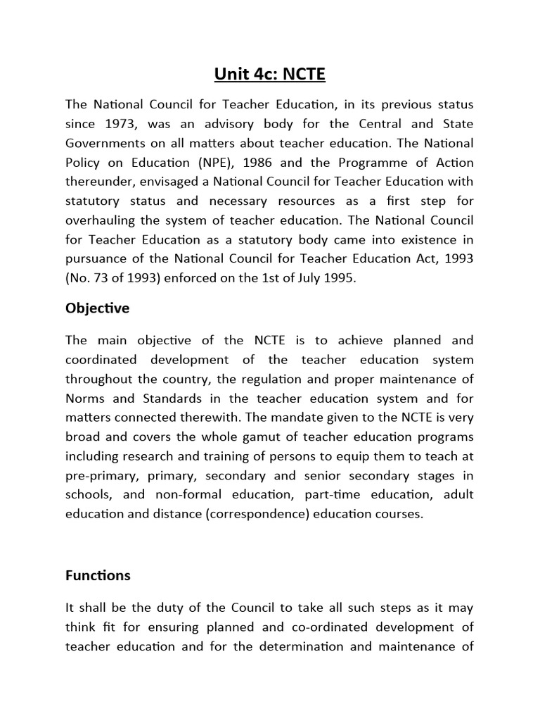 Unit 4c - NCTE | PDF | Teachers | Teacher Education
