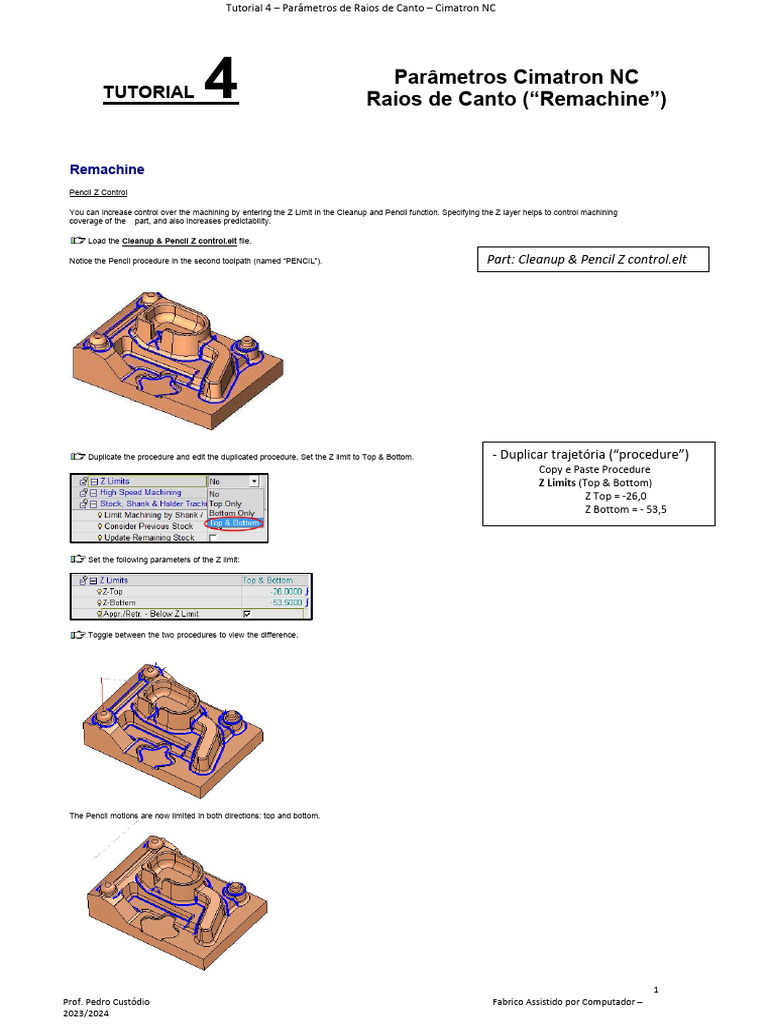 Tutorial 4 - Remachine Milling (Parâmetros Raios Canto) - V2 | PDF