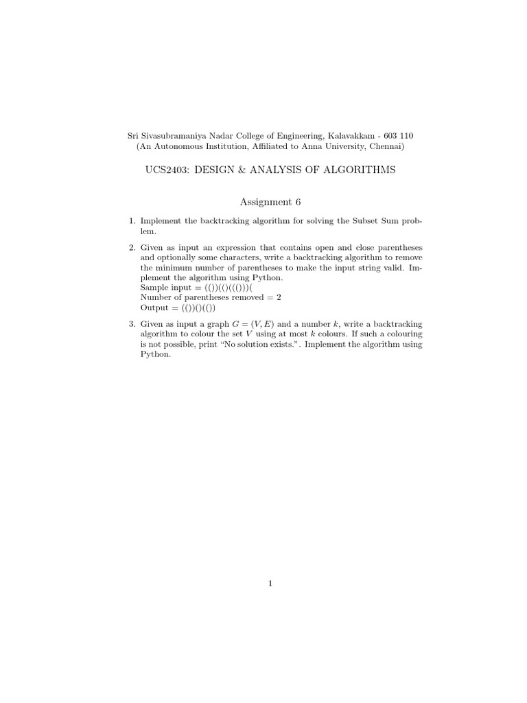 Backtracking Algorithms Assignment | PDF