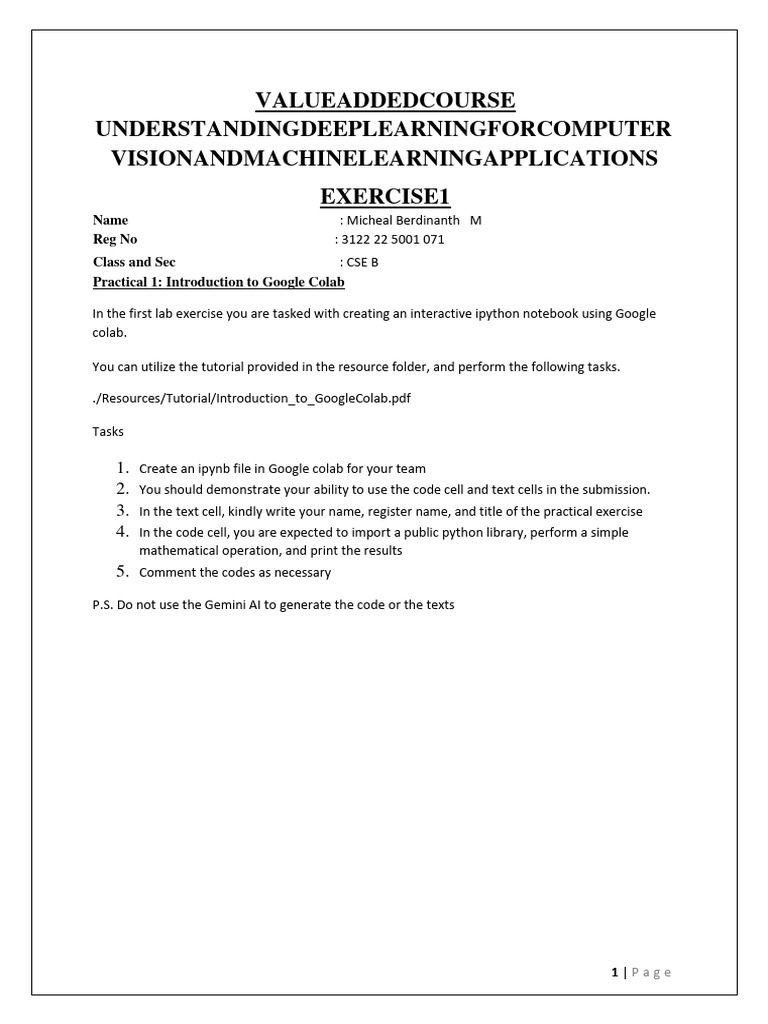 Google Colab Practical Exercise Guide | PDF