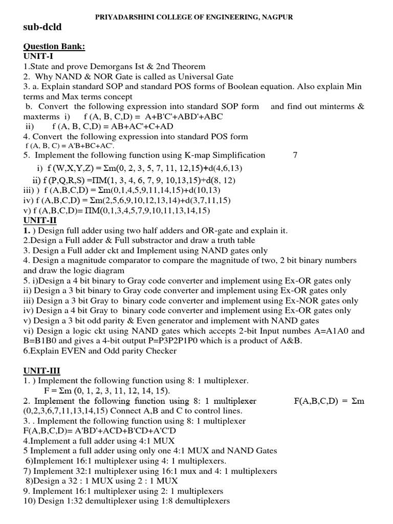 Question Bank - DSD 2nd Sem | PDF | Digital Electronics | Computer Engineering