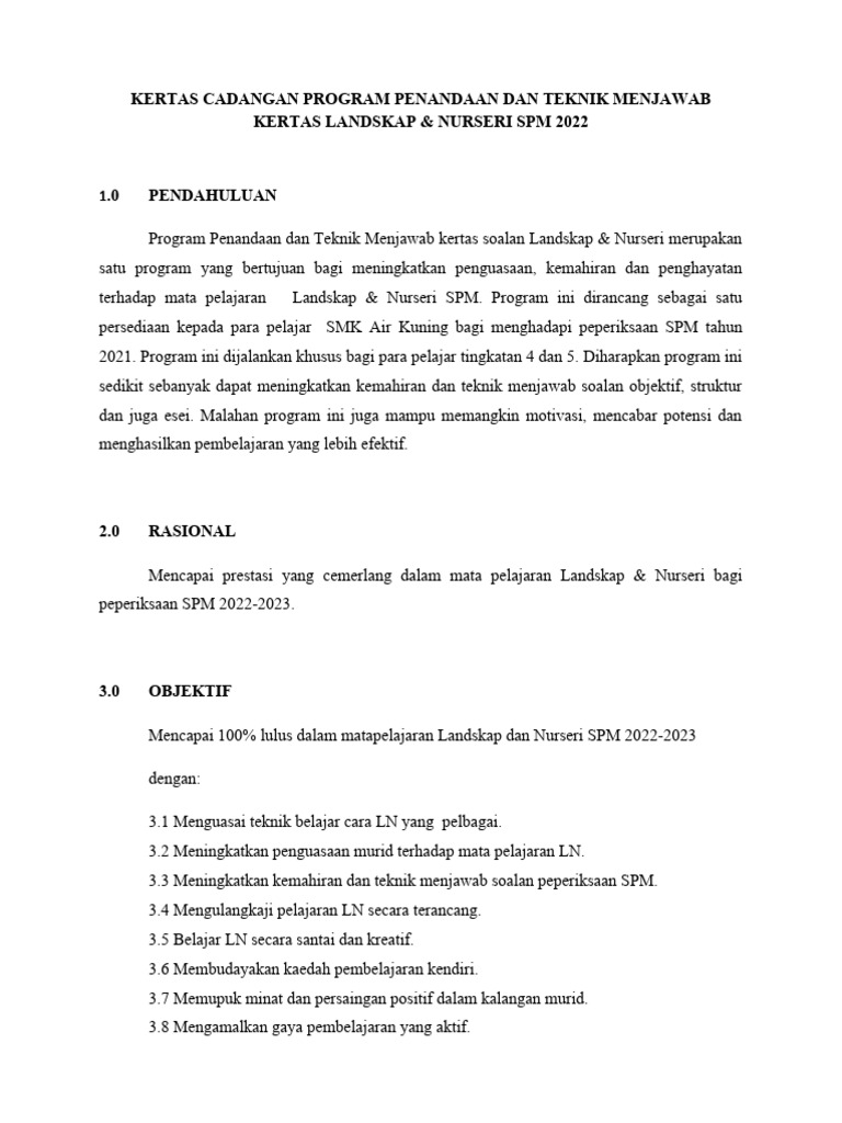 Kertas Cadangan Program Penandaan Dan Teknik Menjawab Kertas Landskap Pdf