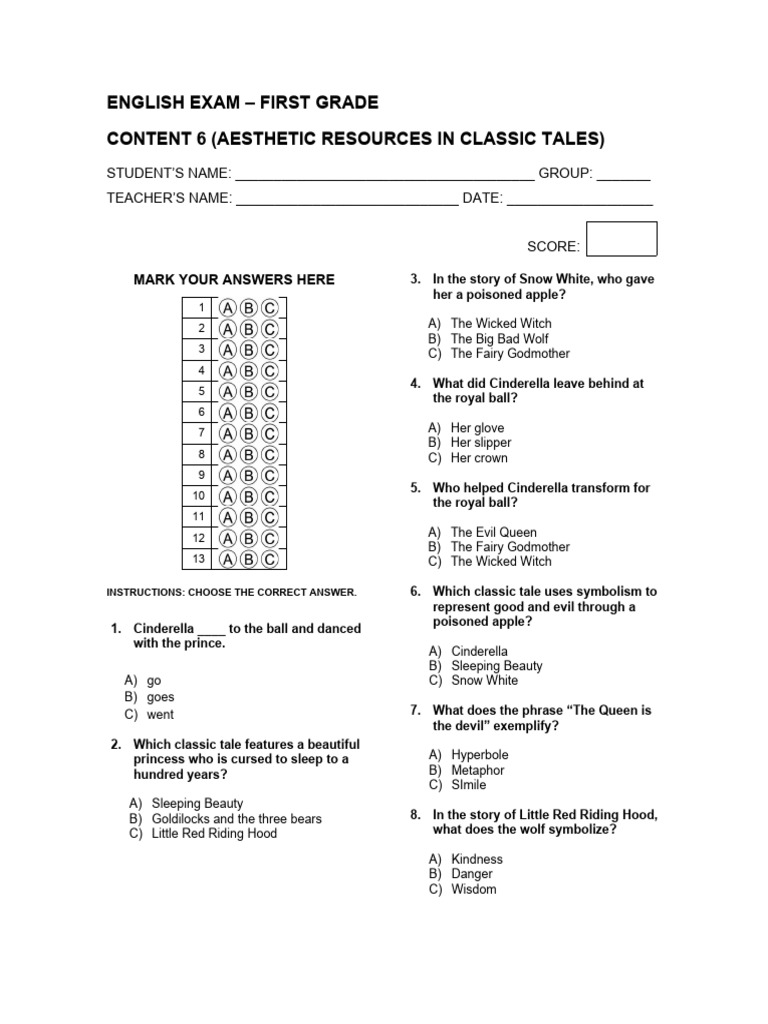 1GC6 Aesthetic Resources in Classic Tales - Test - 2023-2024 | PDF ...