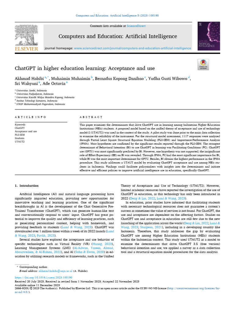 ChatGPT Acceptance in Indonesian Higher Ed | PDF | Artificial ...